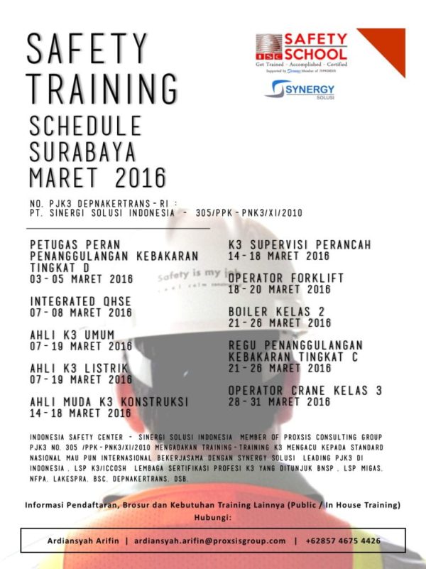 Jadwal Training Indonesia Safety Center – Sinergi Solusi Indonesia ...